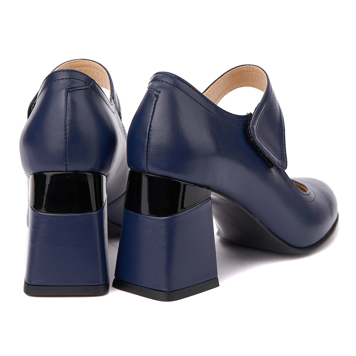 Pantofi dama toc gros din piele naturala bleumarin 4340 – Superlative.ro
