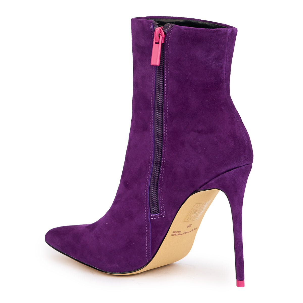 Botine dama din piele naturala mov cu toc subtire 11 cm 16847 ...