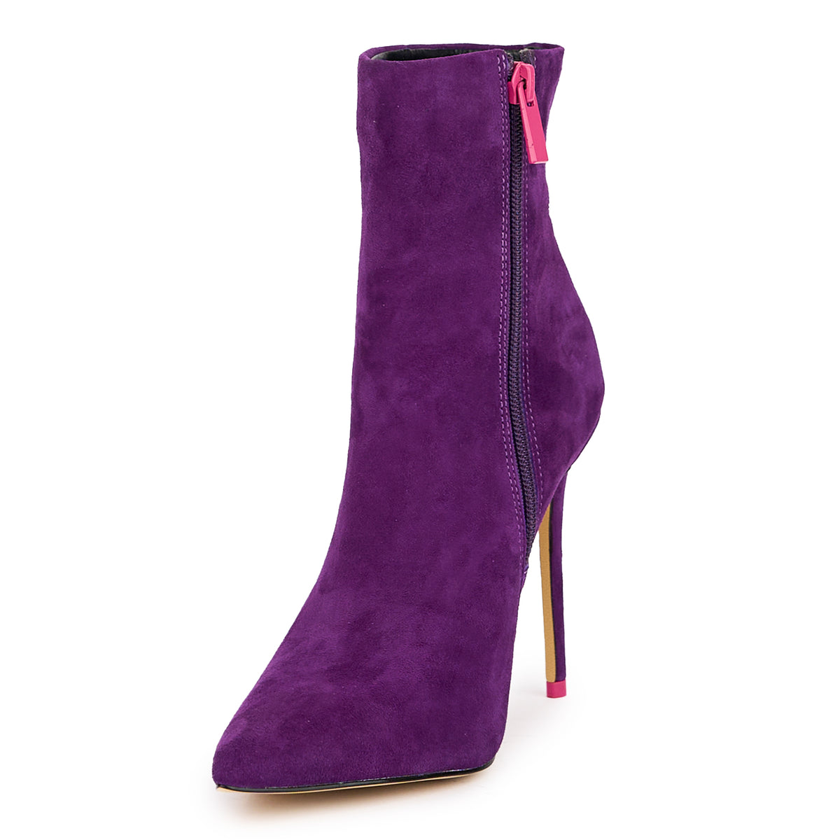 Botine dama din piele naturala mov cu toc subtire 11 cm 16847 ...