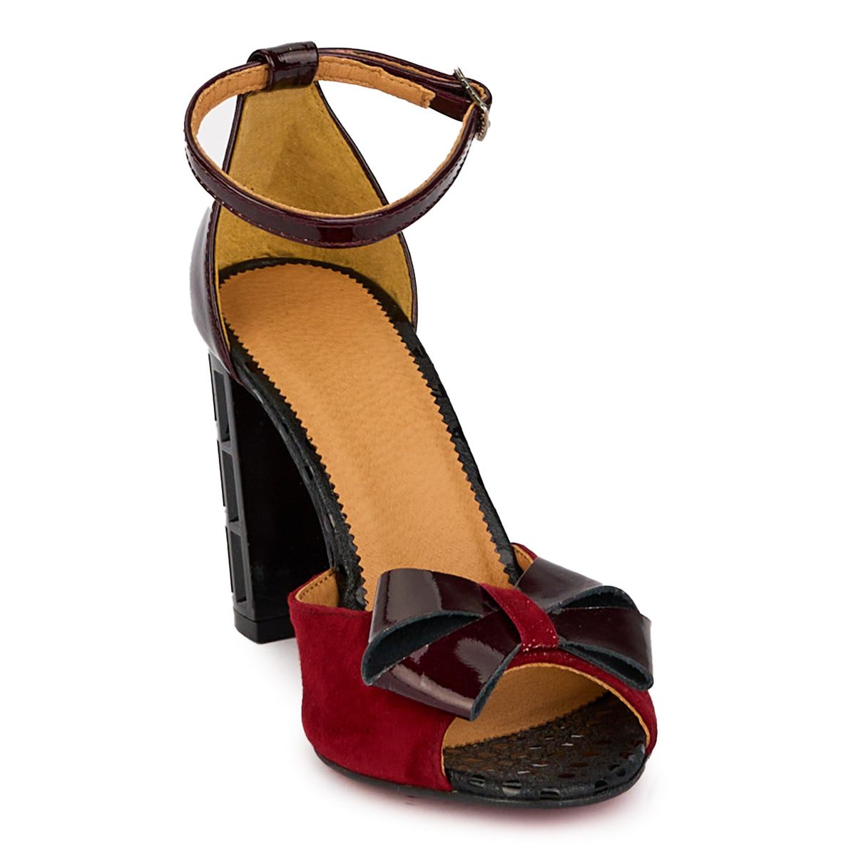 Sandale elegante dama din piele naturala visinie cu toc gros 9 cm 1830 ...