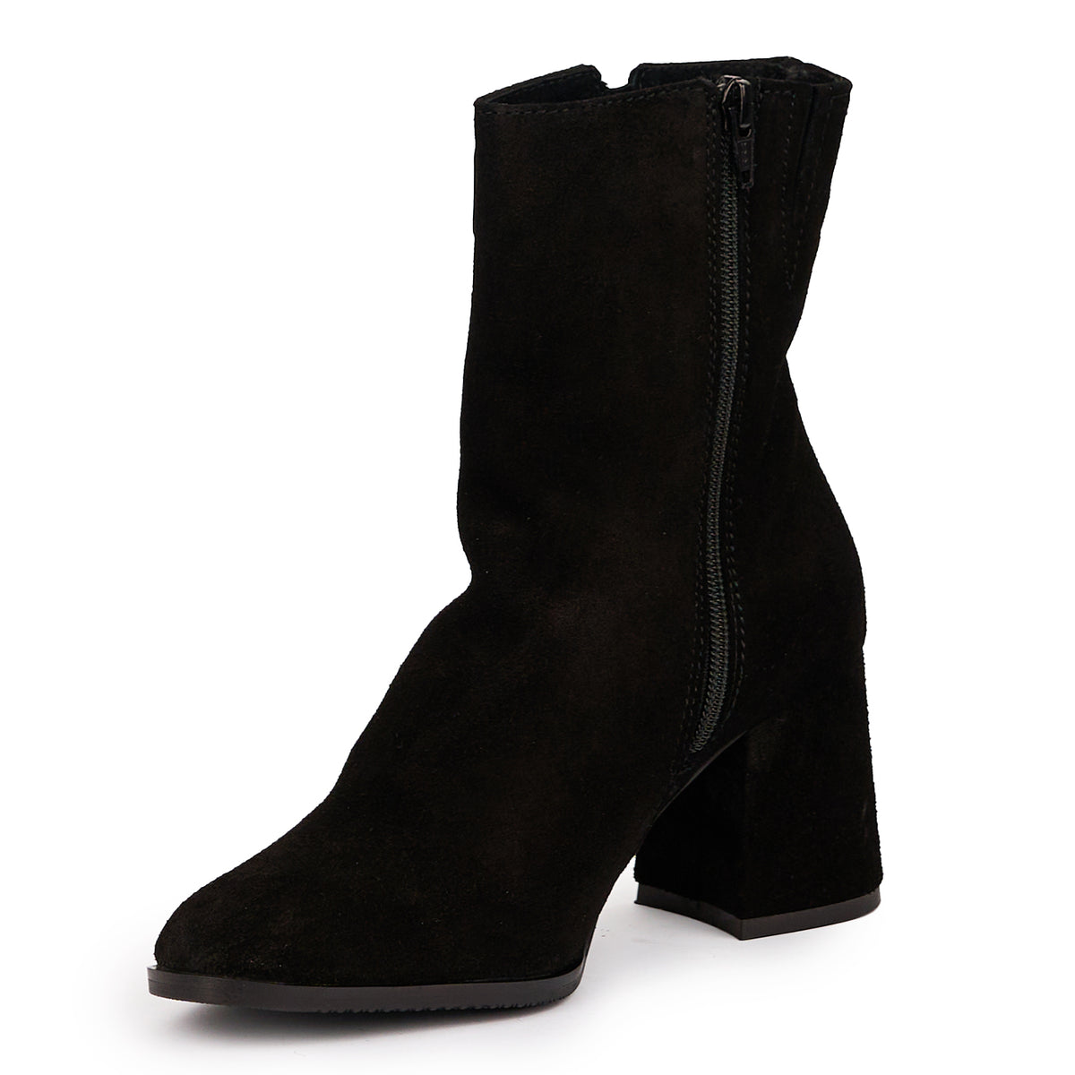 Botine dama din piele naturala neagra cu toc gros 7 cm 14259 ...