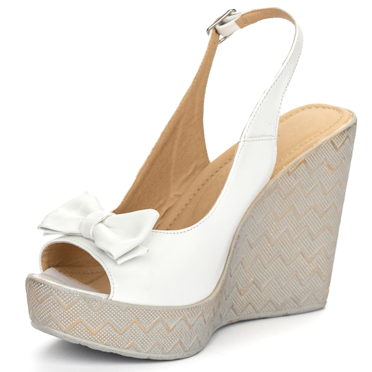 Sandale dama din piele naturala alba cu platforma 13873 – Superlative.ro