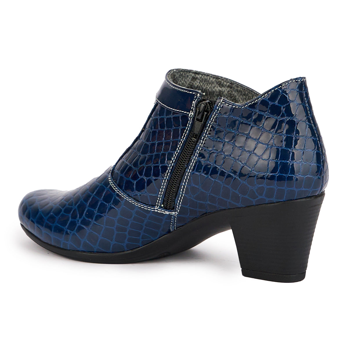 Botine dama din piele naturala bleumarin cu toc 6 cm 16886 – Superlative.ro