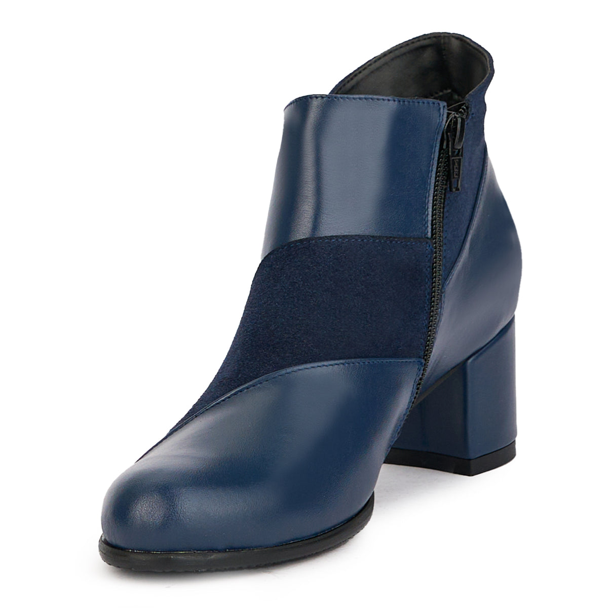 Botine dama din piele naturala bleumarin cu toc gros 5.5 cm 17263 ...