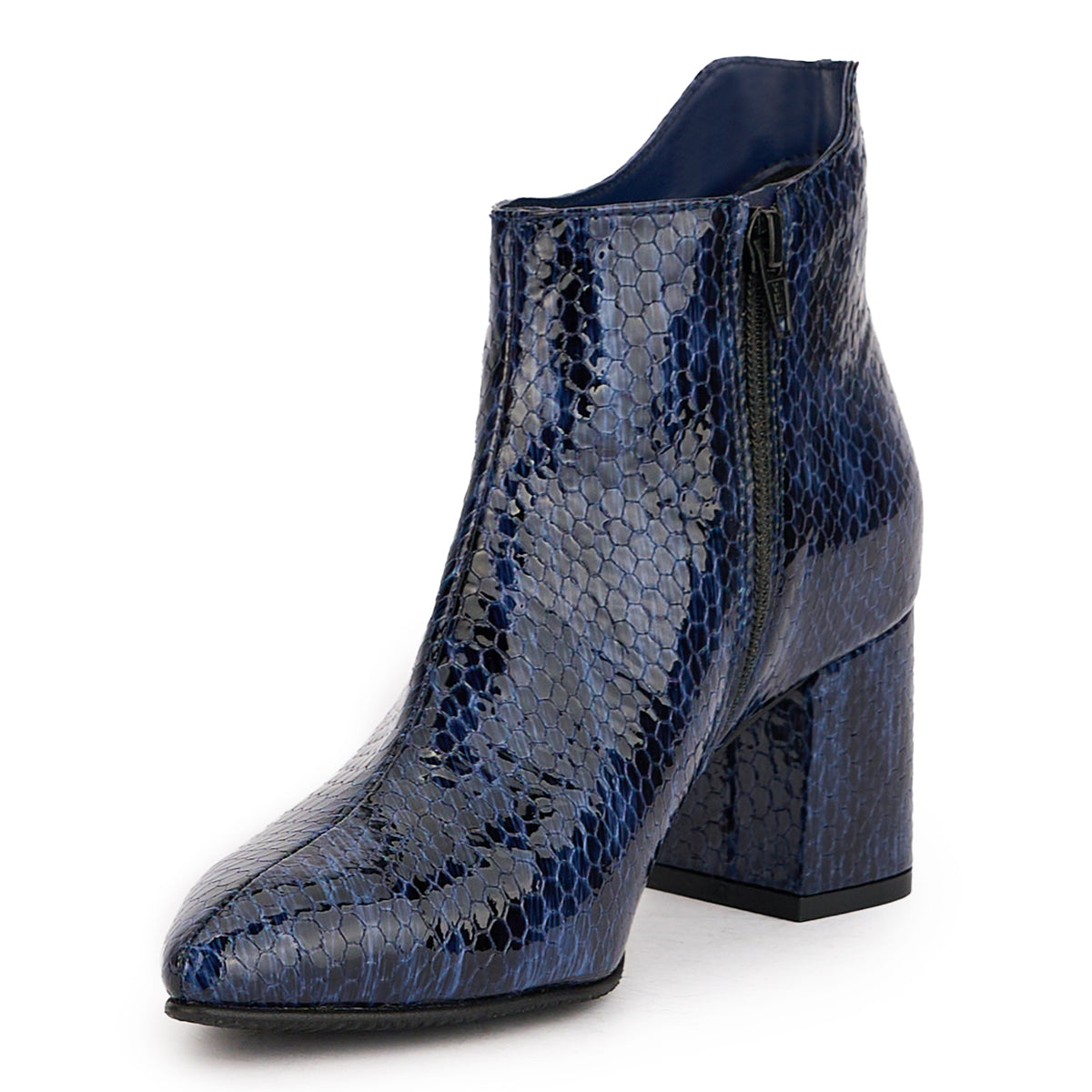 Botine dama din piele naturala bleumarin cu toc gros 6.5 cm 17159 ...