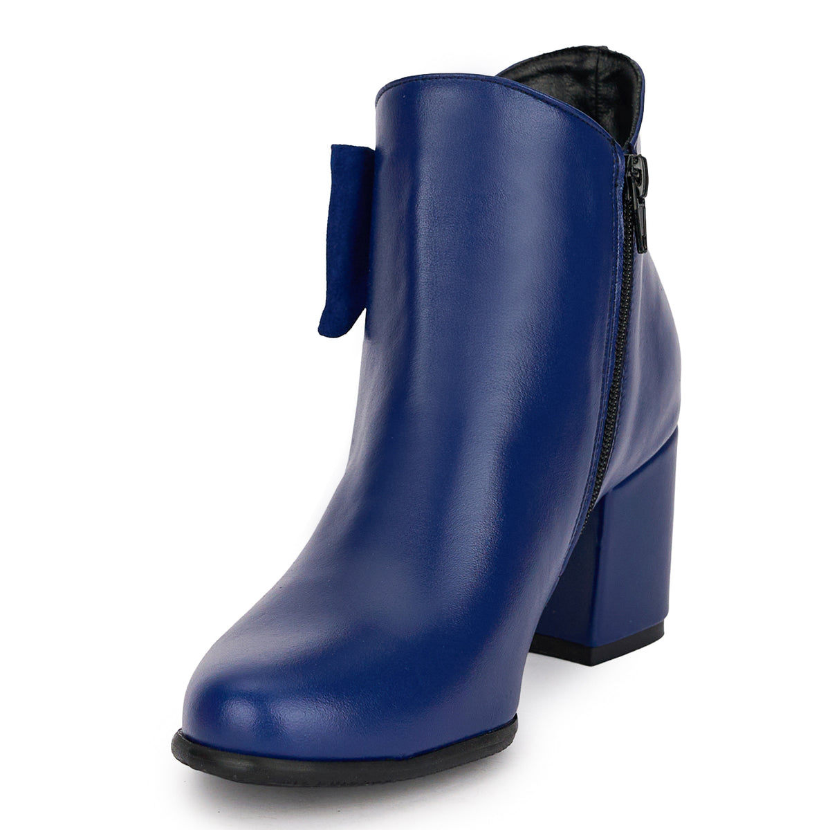 Botine dama din piele naturala bleumarin cu toc gros 6.5 cm 18850 ...