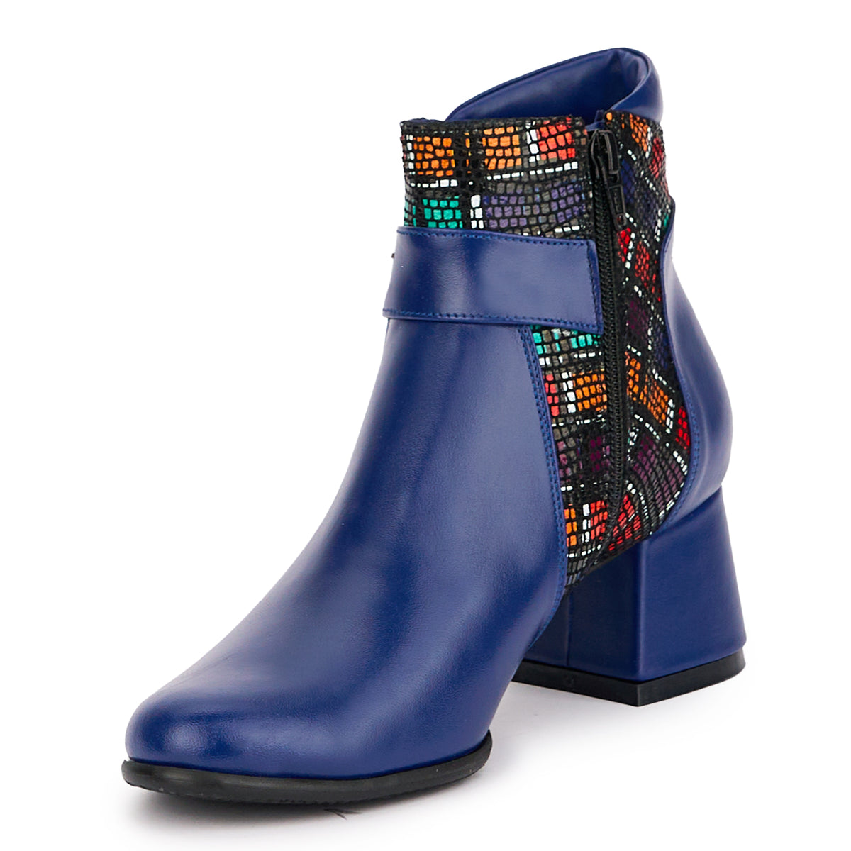 Botine dama din piele naturala bleumarin cu toc gros 6 cm 16943 ...