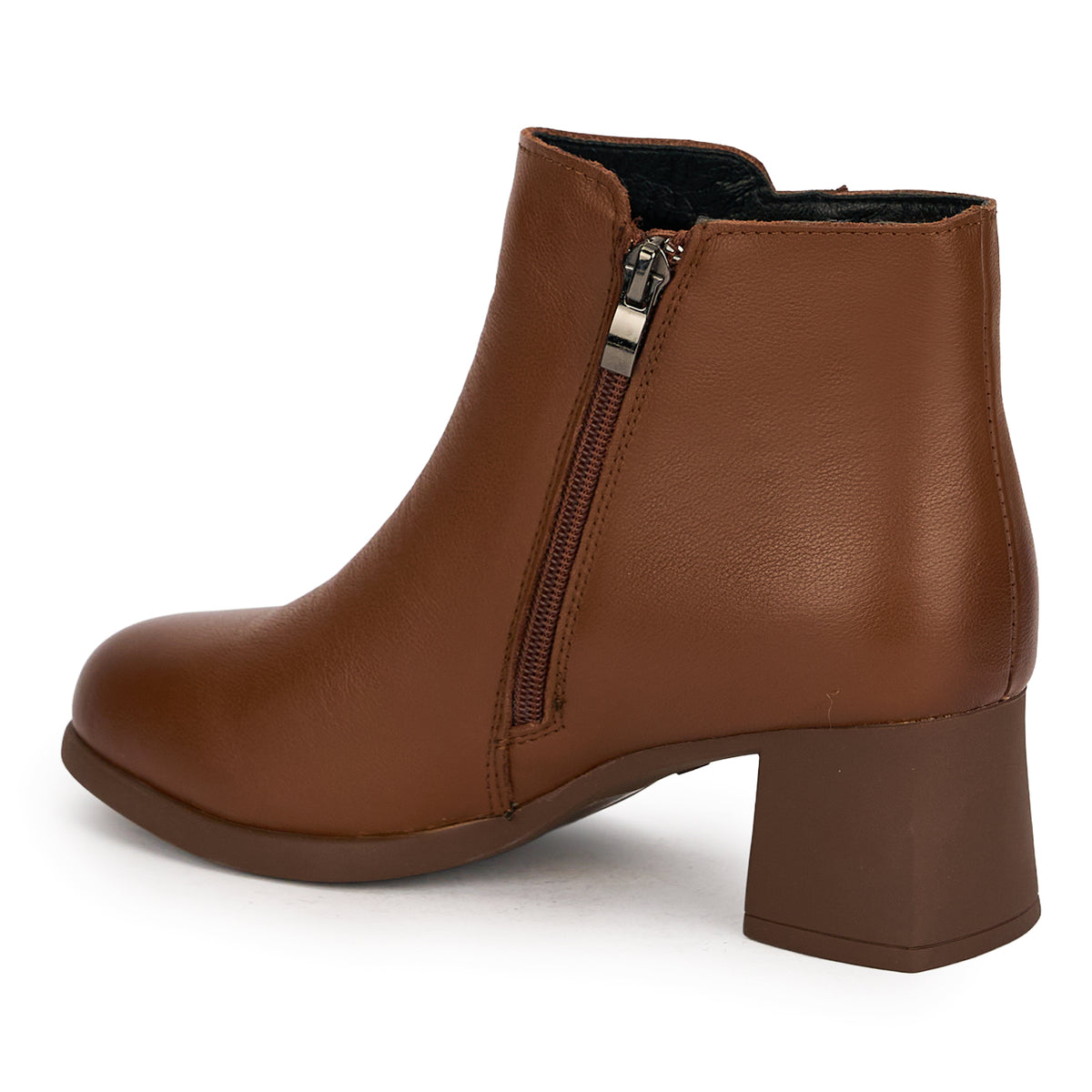 Botine dama din piele naturala maro cu toc gros 5.5 cm 18979 ...