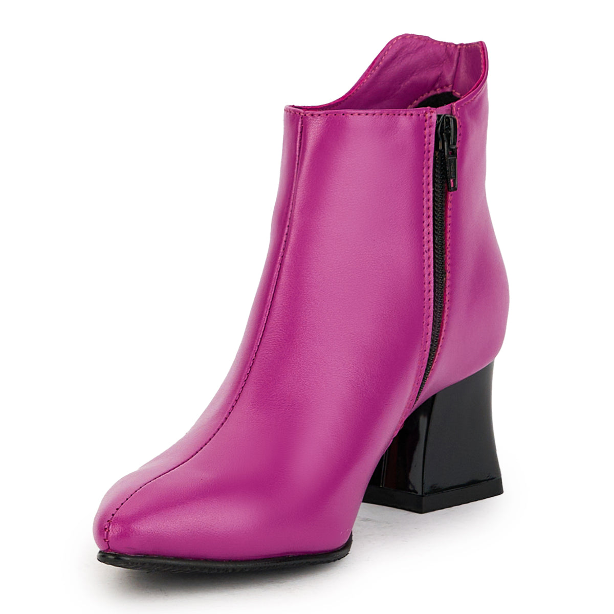 Botine dama din piele naturala mov cu toc gros 5.5 cm 17338 ...