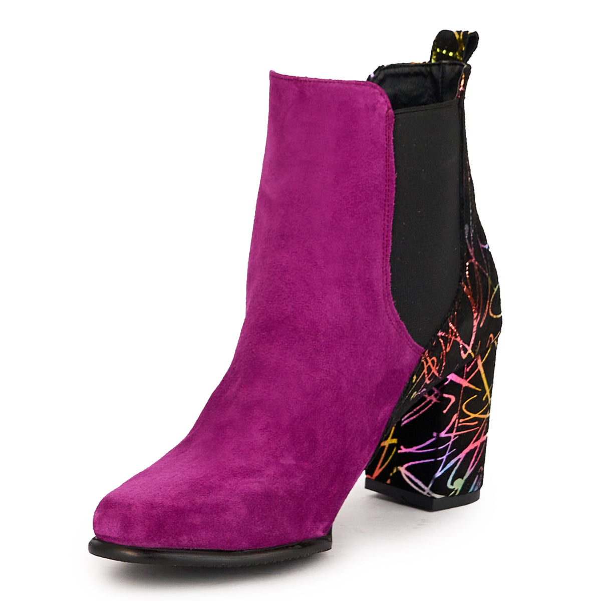 Botine dama din piele naturala mov cu toc gros 7.5 cm 16692 ...