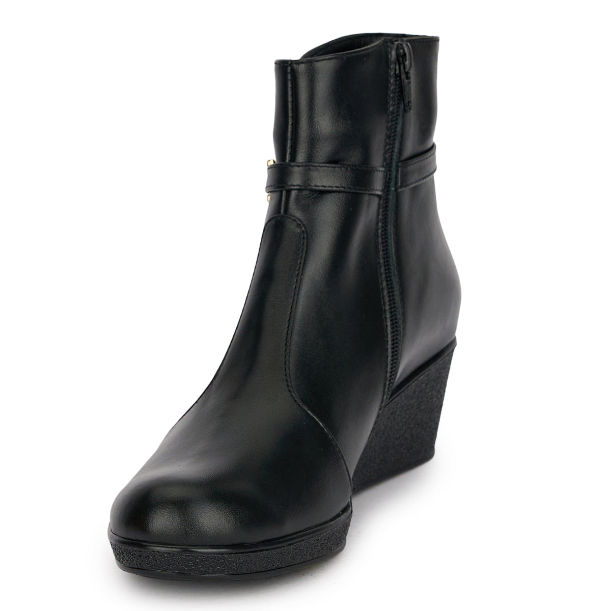 Botine dama din piele naturala neagra cu platforma 5 cm 18949 ...