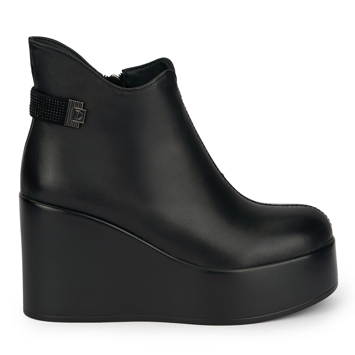 Botine dama din piele naturala neagra cu platforma 9.5 cm 18970 ...