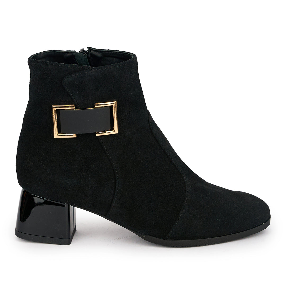 Botine dama din piele naturala neagra cu toc gros 5 cm 18924 ...