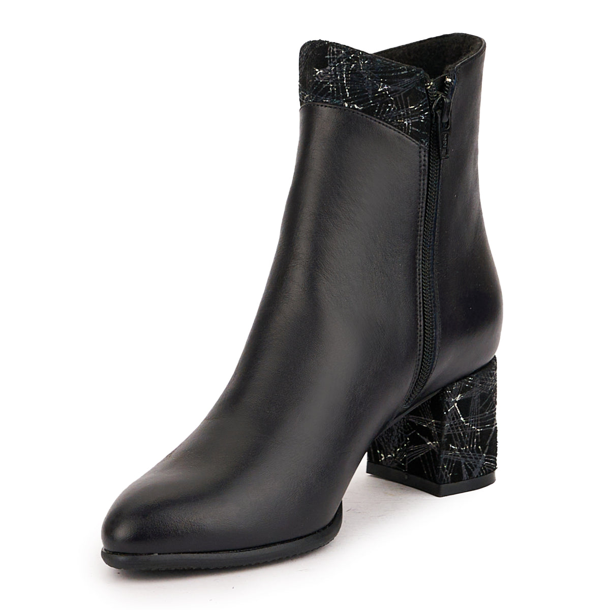 Botine dama din piele naturala neagra cu toc gros 6 cm 16808 ...