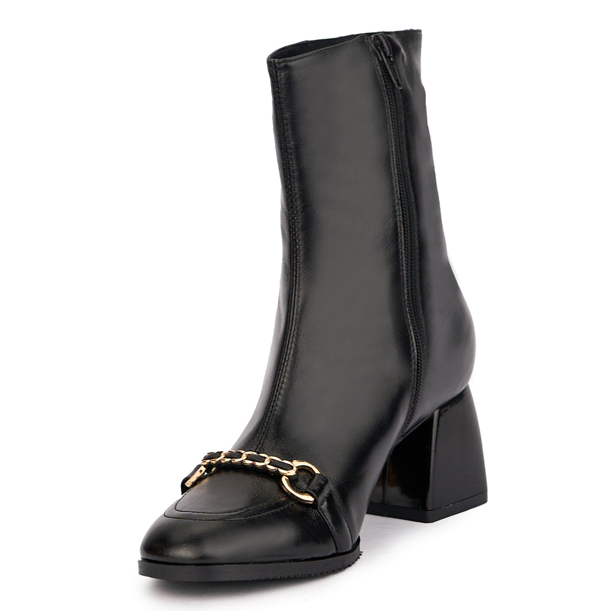 Botine dama din piele naturala neagra cu toc gros 6 cm 17090 ...