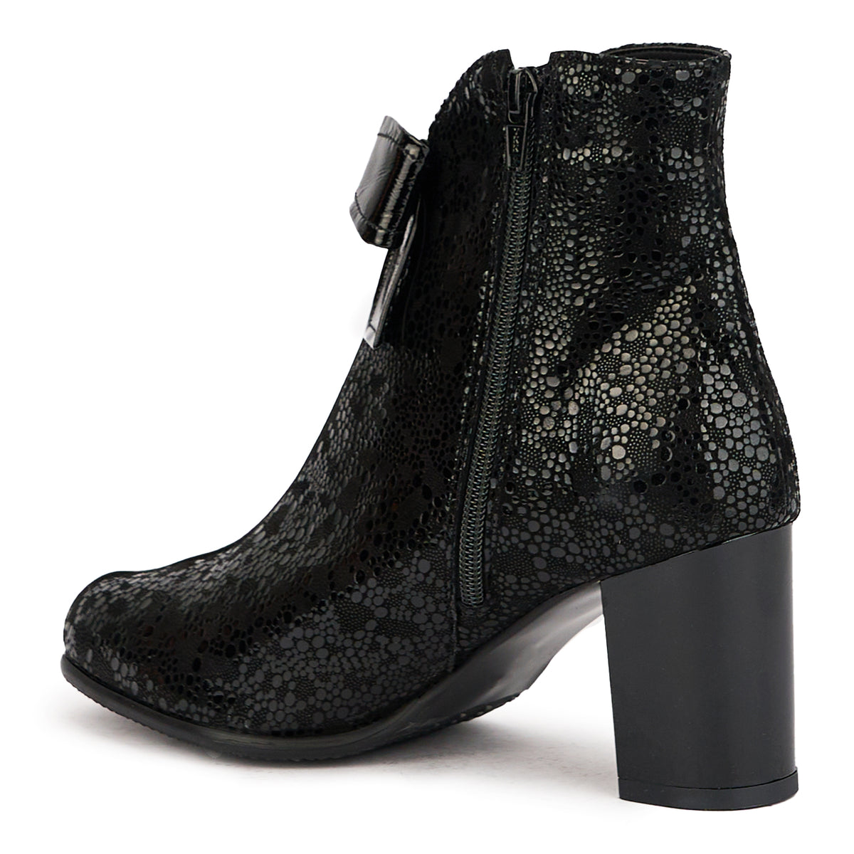 Botine dama din piele naturala neagra cu toc gros 7.5 cm 17243 ...