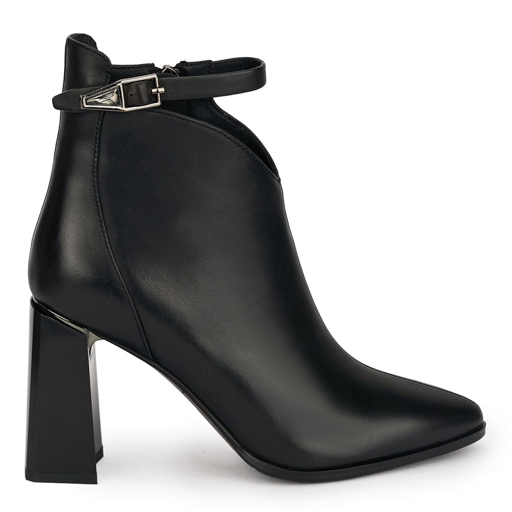 Botine dama din piele naturala neagra cu toc gros 8.5 cm 18999 ...