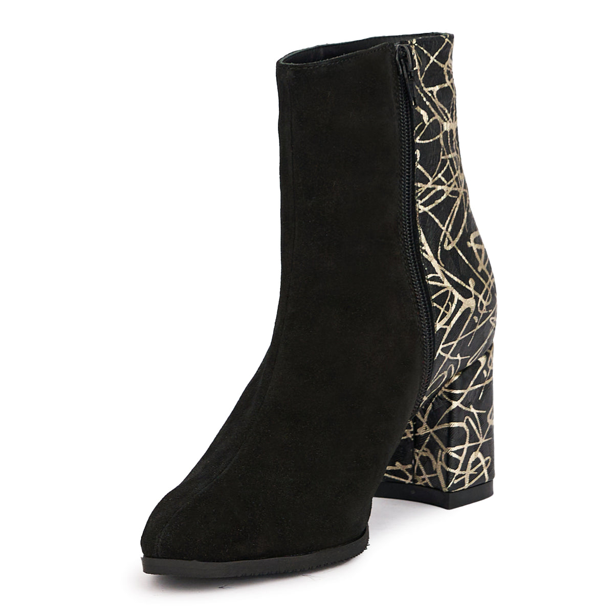 Botine dama din piele naturala multicolor cu toc gros 7 cm 17083 ...