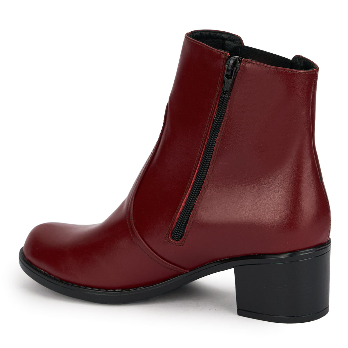 Botine dama din piele naturala rosie cu toc gros 5 cm 18944 ...