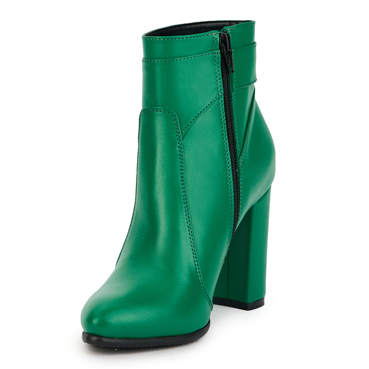 Botine dama din piele naturala verde cu toc gros 9.5 cm 17377 ...