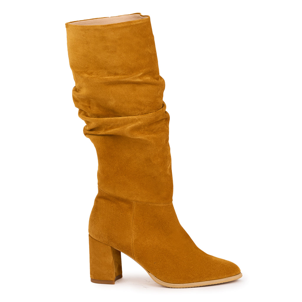 Cizme dama din piele naturala maro cu toc gros 7.5 cm 16873 ...