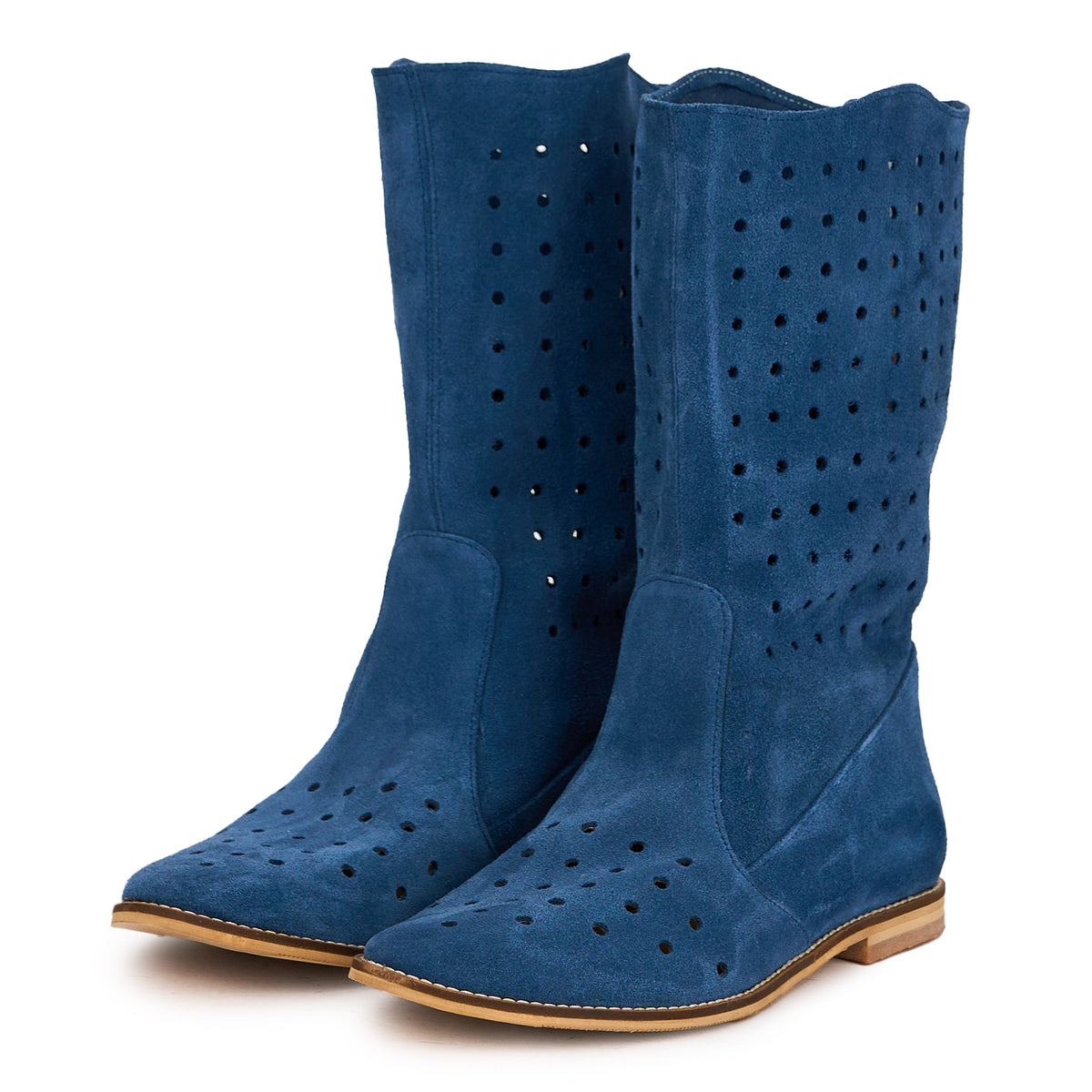 Cizme scurte dama din piele naturala bleumarin cu toc mic 1.5 cm 16504 ...