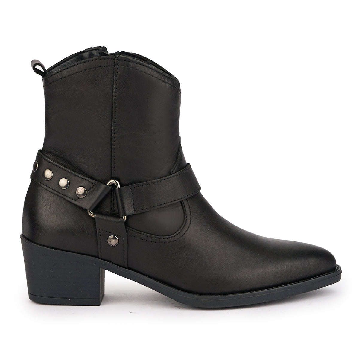 Cizme scurte dama din piele naturala neagra cu toc 5 cm 17023 ...