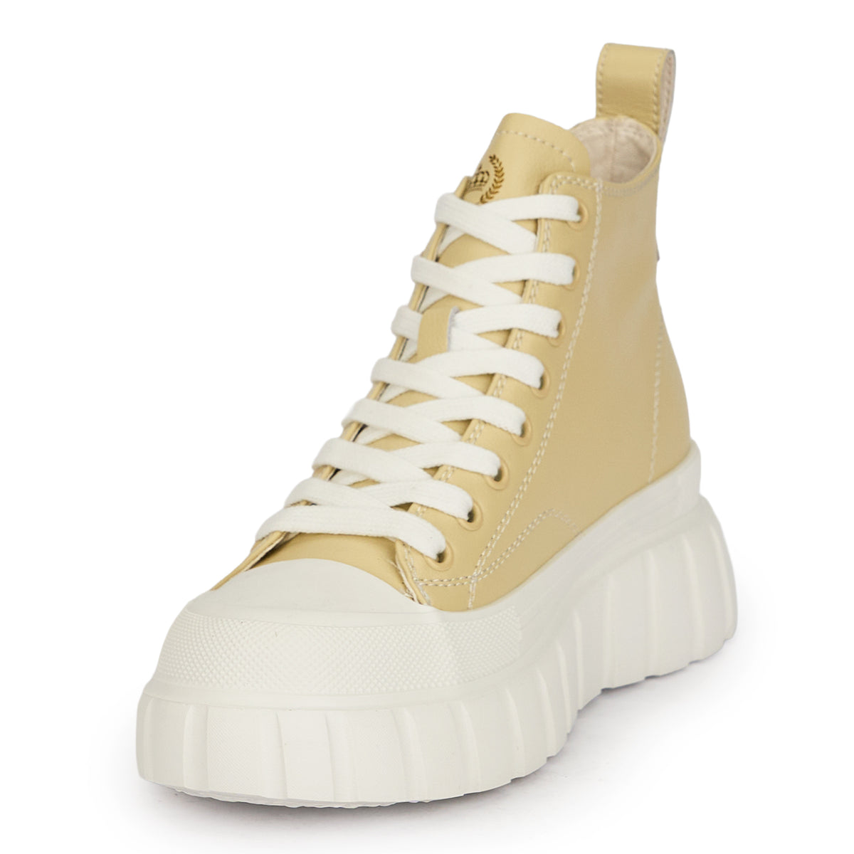 Ghete casual dama din piele naturala crem cu talpa inalta 6 cm 19066 ...
