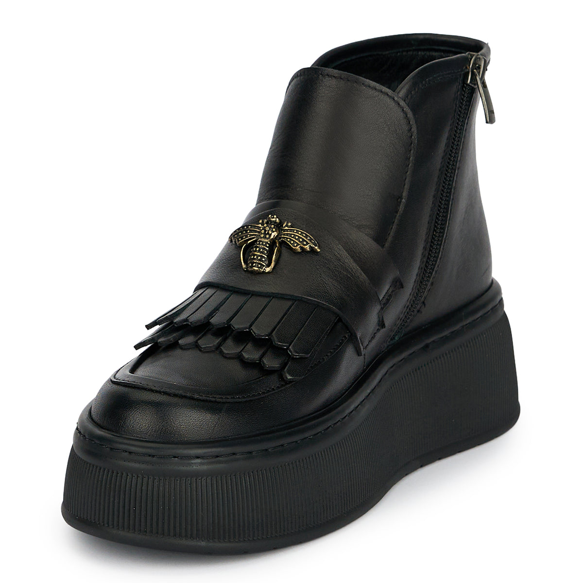 Ghete dama din piele naturala neagra cu accesoriu metalic 19160 ...