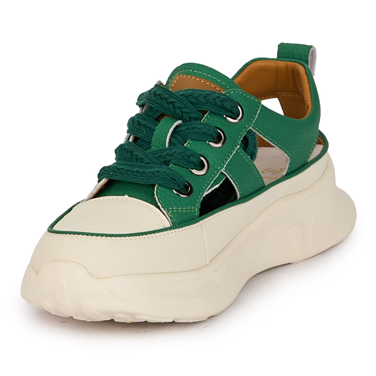 Pantofi casual dama din piele naturala verde decupati lateral 18247 ...