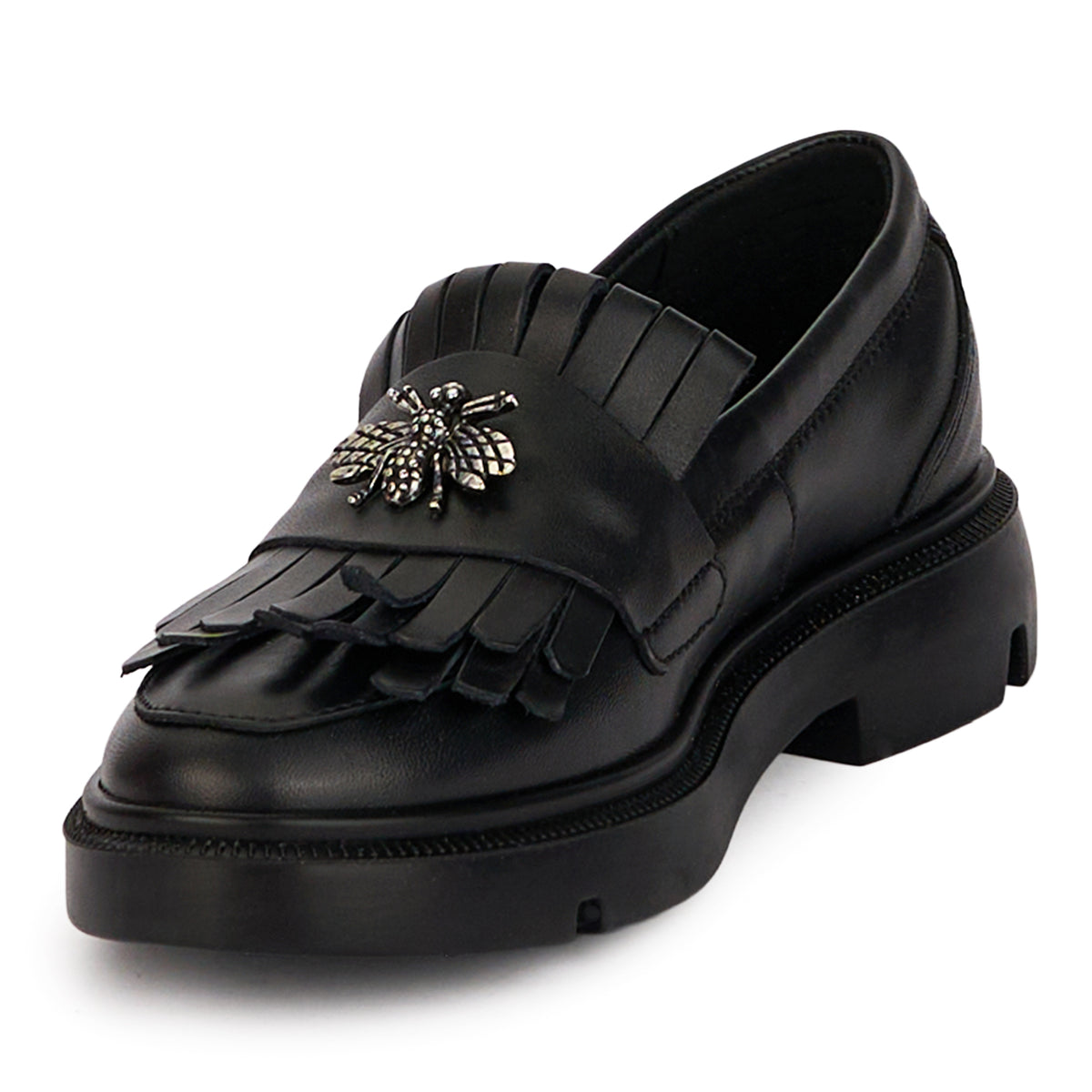 Pantofi dama casual din piele naturala neagra cu accesoriu 18422 ...