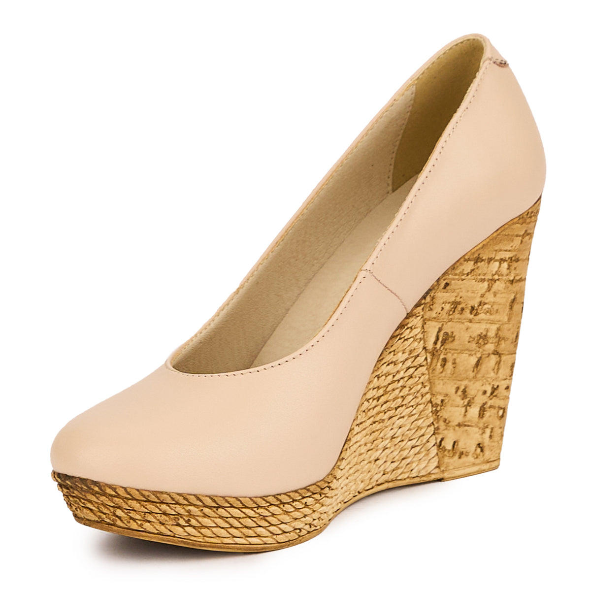 Pantofi dama din piele naturala bej-fard cu platforma 10.5 cm 16479 ...
