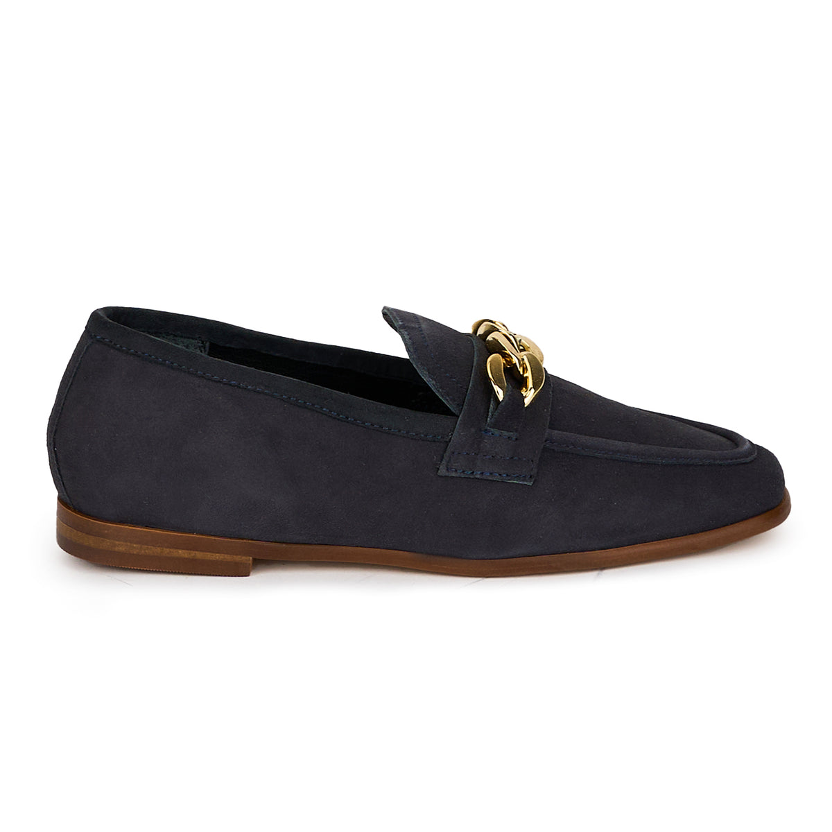 Pantofi dama din piele naturala bleumarin cu accesoriu metalic 18028 ...