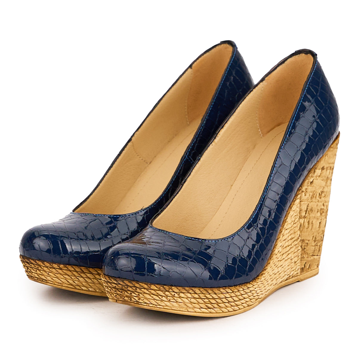 Pantofi dama din piele naturala bleumarin cu platforma 10.5 cm 16680 ...