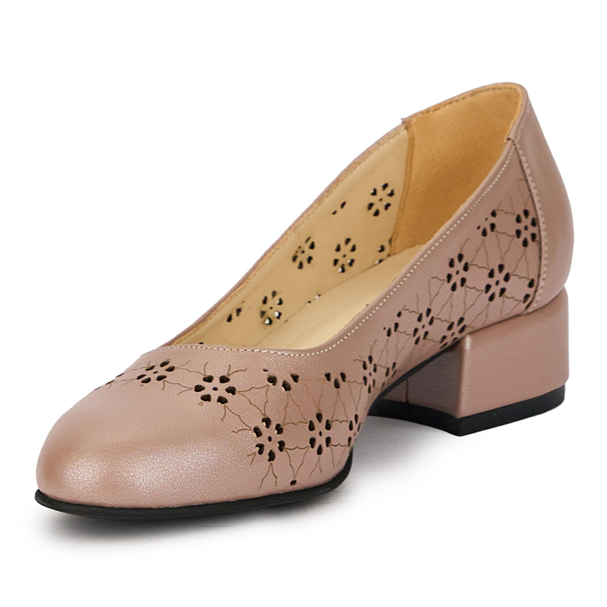 Pantofi dama din piele naturala cafeniu sidef cu toc mic 4 cm 15869 ...