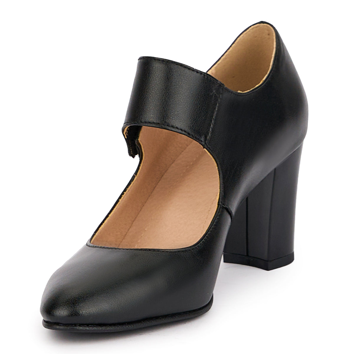 Pantofi dama din piele naturala cu bareta pe glezna si toc gros 7.5 cm ...