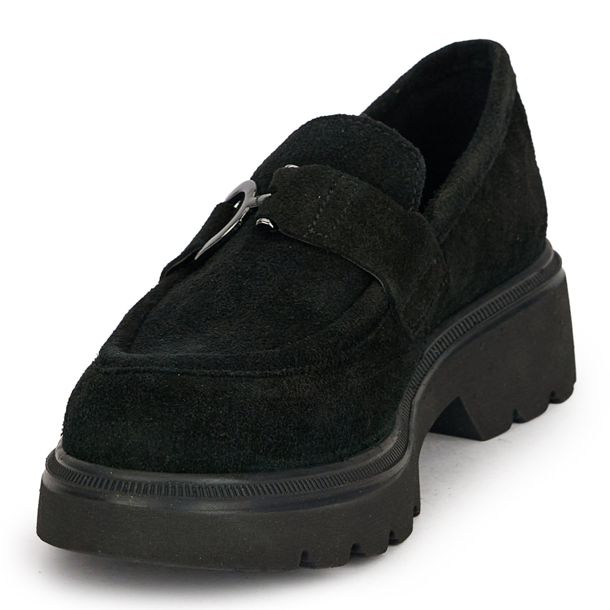 Pantofi dama din piele naturala neagra cu accesoriu metalic 19099 ...