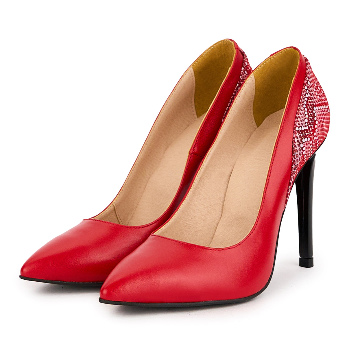 Pantofi dama din piele naturala rosie cu toc subtire 10.5 cm 16726 ...