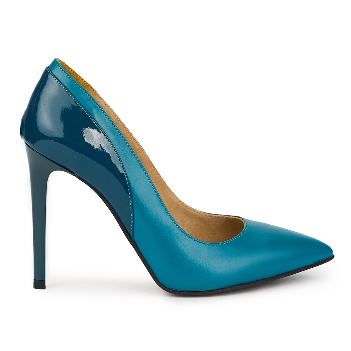 Pantofi dama din piele naturala turcoaz cu toc subtire 10 cm 15816 ...