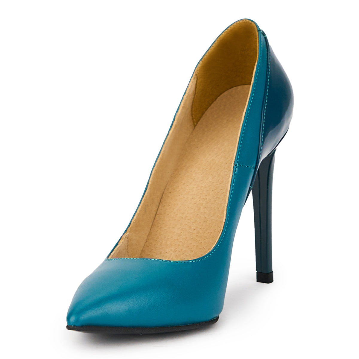 Pantofi dama din piele naturala turcoaz cu toc subtire 10 cm 15816 ...
