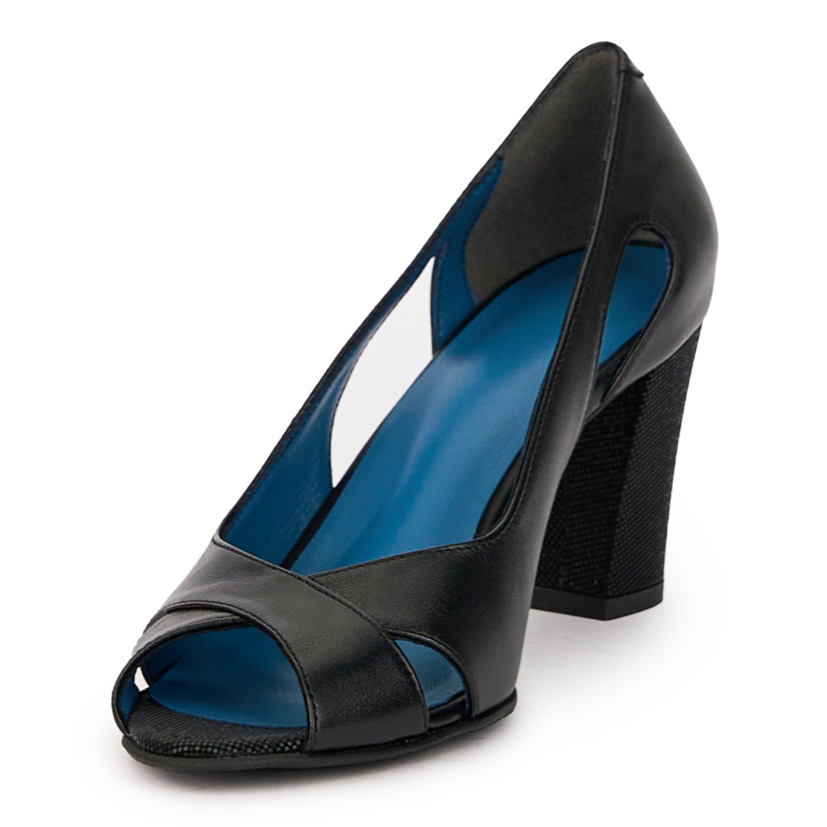 Pantofi decupati dama din piele naturala neagra cu toc gros 7 cm 15923 ...