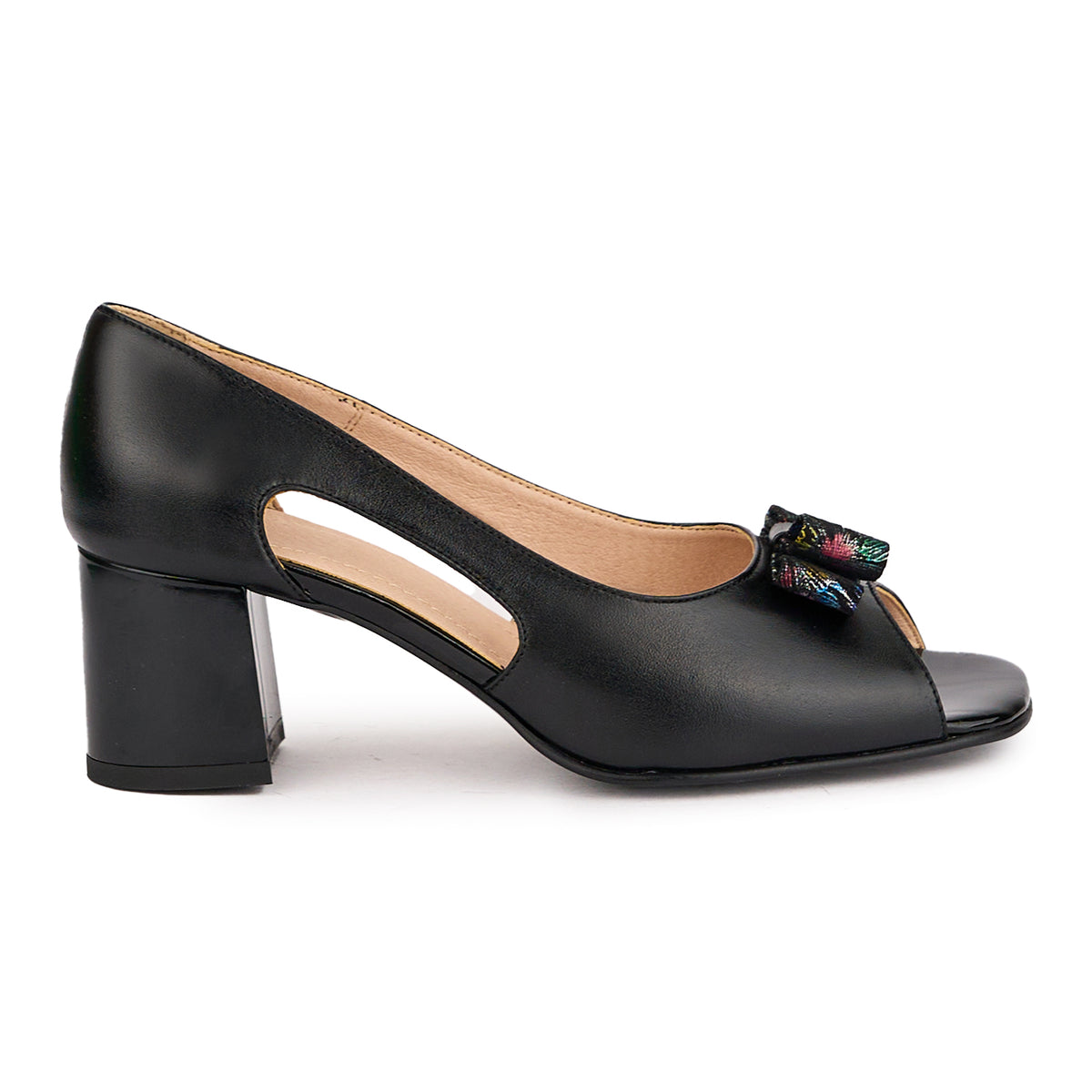 Pantofi decupati dama din piele naturala neagra cu toc gros 6 cm 16412 ...