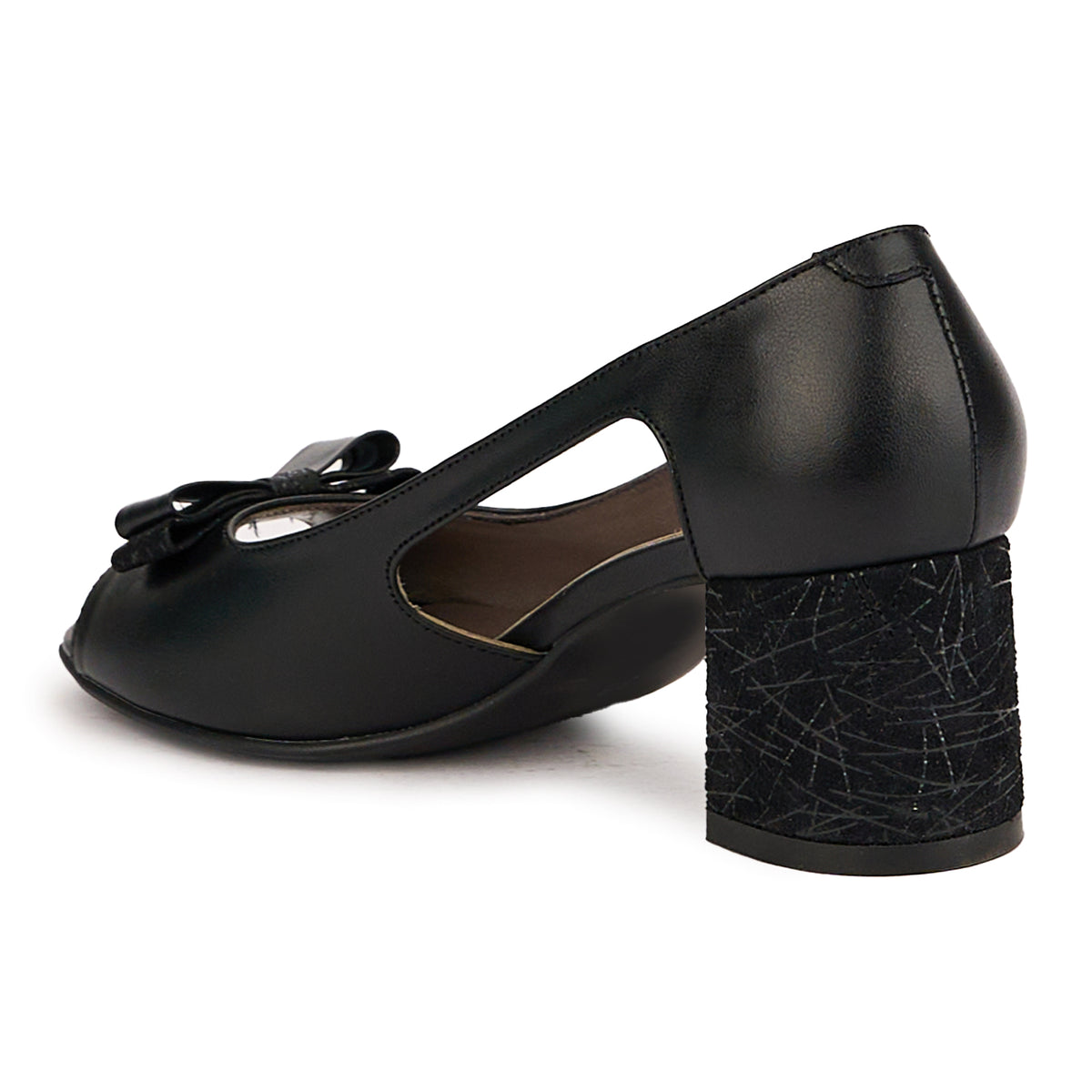 Pantofi decupati dama din piele naturala neagra cu toc gros 6 cm 16774 ...