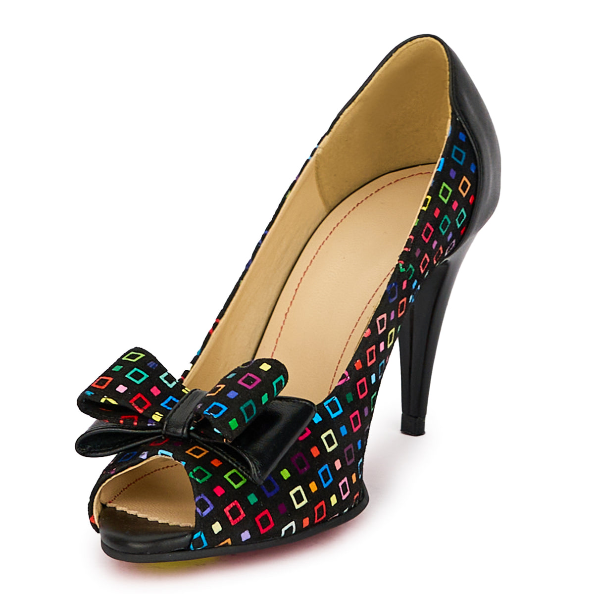 Pantofi decupati dama din piele naturala neagra cu toc subtire 8.5 cm ...