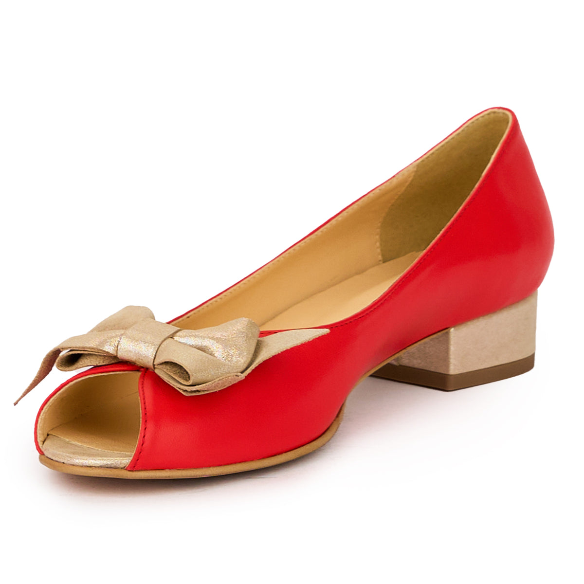 Pantofi decupati dama din piele naturala porotcaliu-corai cu toc mic 3 ...