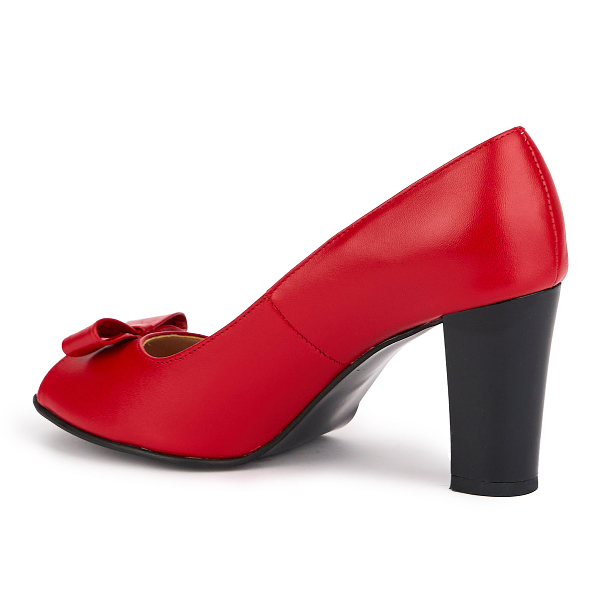 Pantofi decupati dama din piele naturala rosie cu toc gros 8 cm 16910 ...