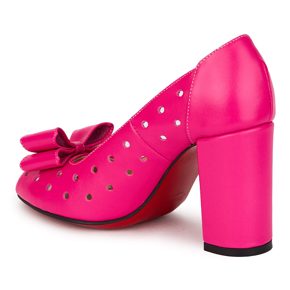 Pantofi decupati dama din piele naturala roz cu toc gros 8 cm 18079 ...