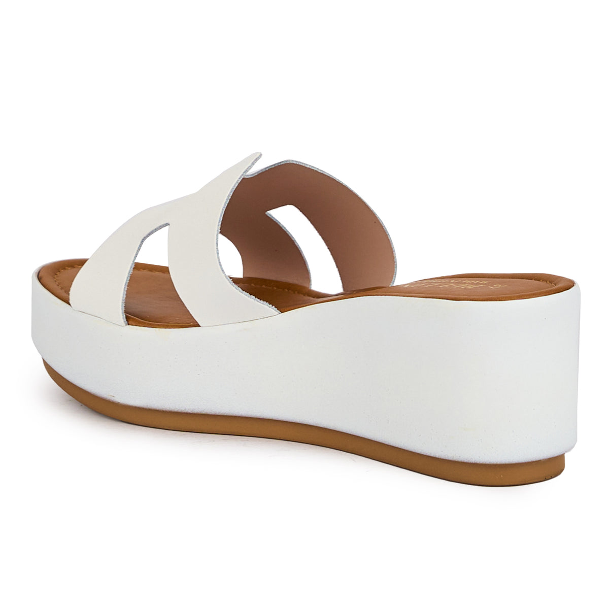 Papuc dama din piele naturala alba cu talpa inalta 16201 – Superlative.ro