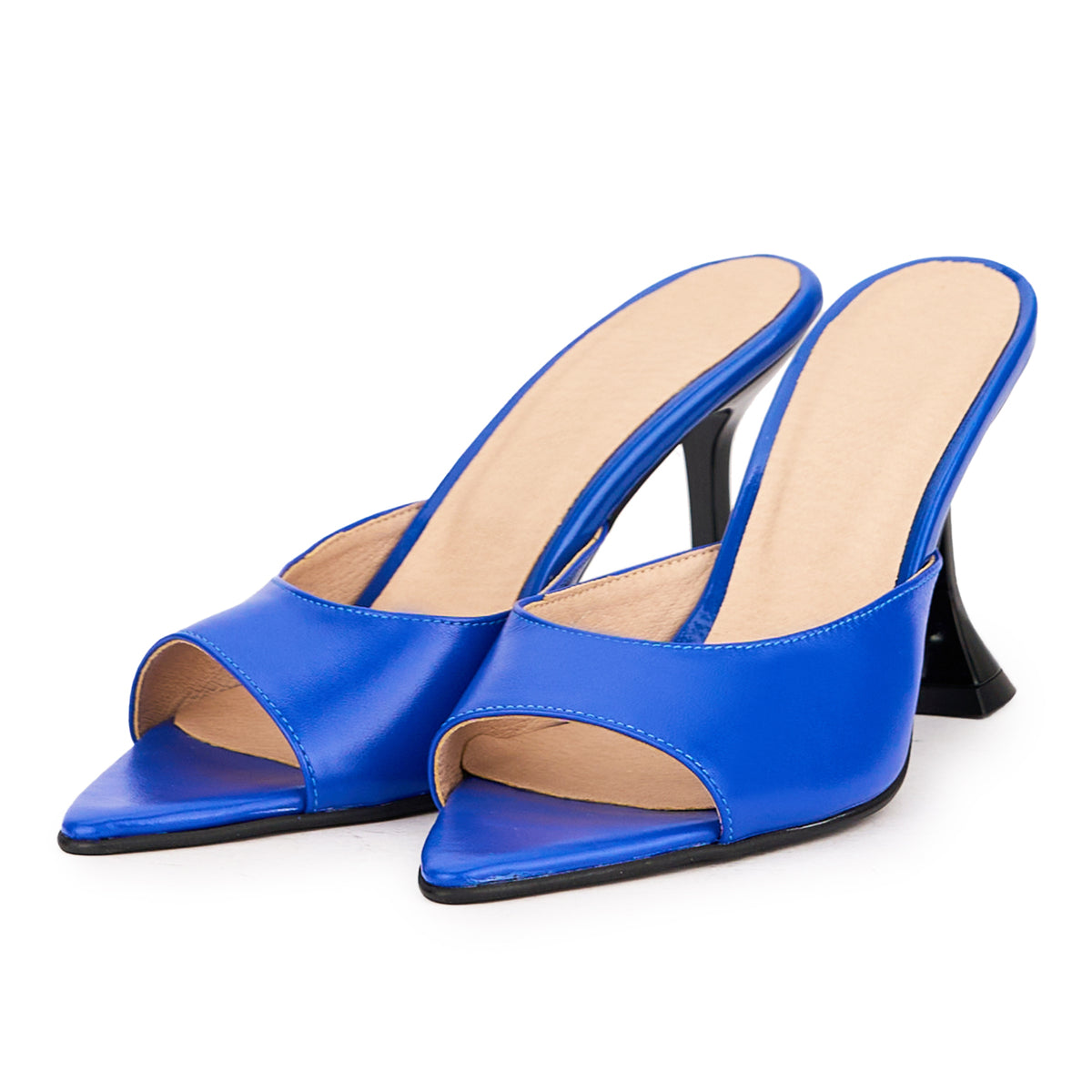 Papuc dama din piele naturala albastra cu toc 8.5 cm 16523 – Superlative.ro