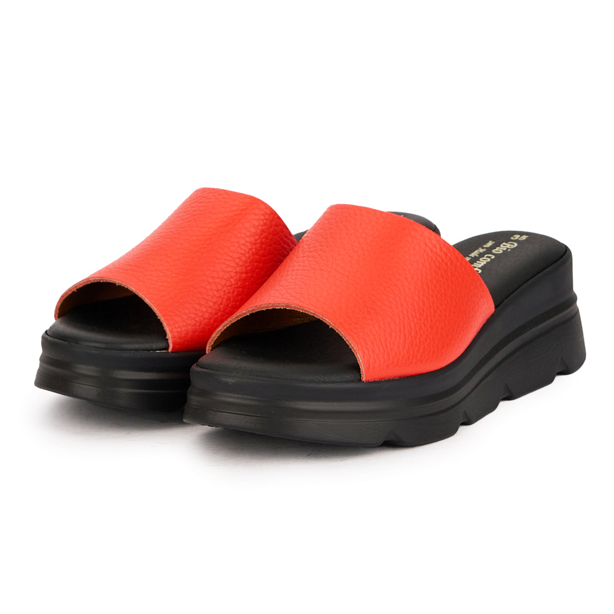 Papuc dama din piele naturala rosie cu platforma 16592 – Superlative.ro